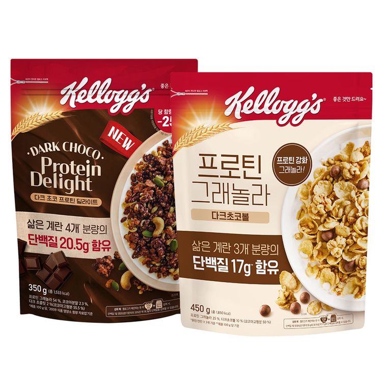 켈로그 시리얼 다크초코 프로틴 딜라이트 350g 다크초코볼 450g 홈플러스 택배배송