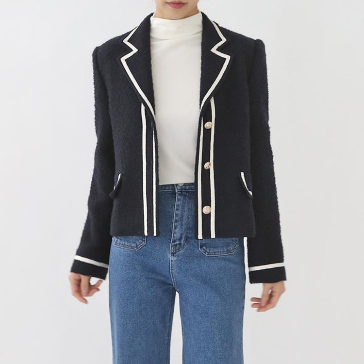 여자 배색 가을 캐주얼 버튼 카라 데일리 자켓 홈플러스 택배배송