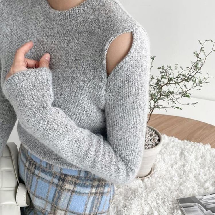 여자 어깨 트임 컷아웃 솔리드 스판 니트 티셔츠 홈플러스 택배배송