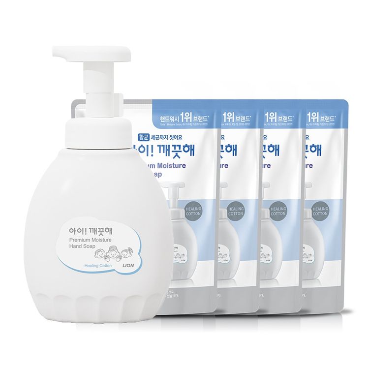 아이깨끗해 프리미엄 힐링코튼 450ml용기 X 1개 400ml리필 X 4개 홈플러스 택배배송