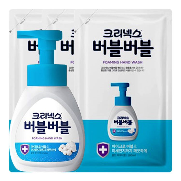 크리넥스 버블버블 핸드워시 클린파우더향용기 250ml 1개 리필 200ml 3개 홈플러스 택배배송