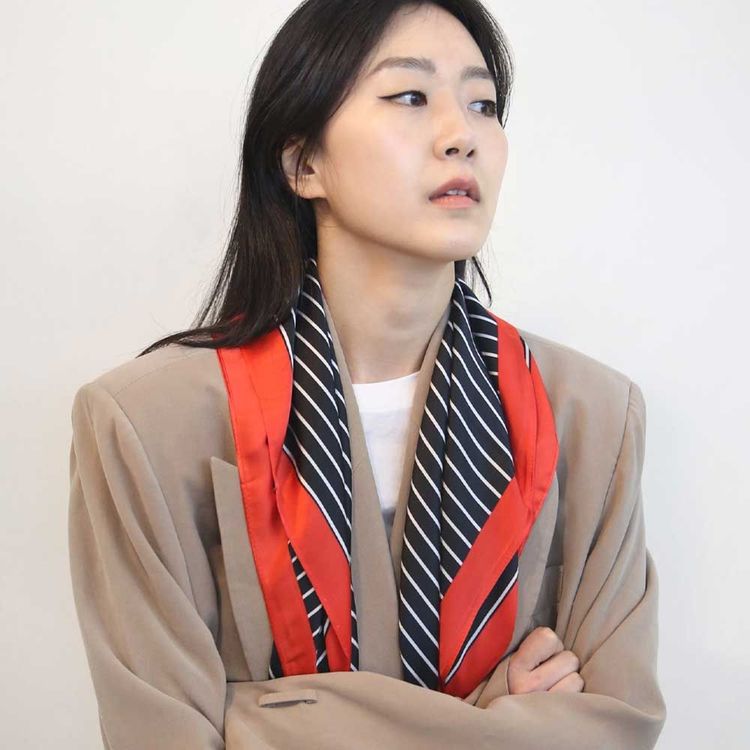 스트라이프 쁘띠 스카프 블랙 목손수건 미니 면 실크 홈플러스 택배배송