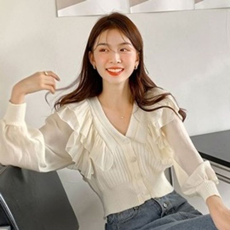 브이넥 Nc224b1b2fe 러플 시스루 소매 니트탑 블라우스 홈플러스 택배배송