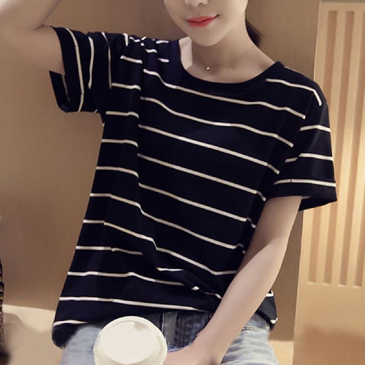 여성 반팔 스트라이프 단가라 줄무늬 티 셔츠 블랙 홈플러스 택배배송