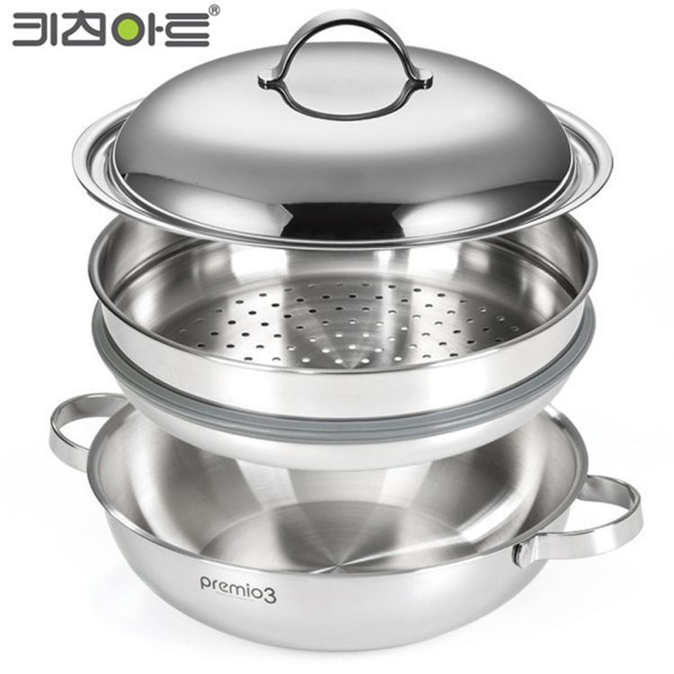 키친아트 인덕션겸용 스텐 찜냄비 30cm 찜기 만두 조개 샤브샤브 전골냄비 홈플러스 택배배송