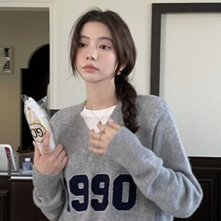 데일리 실용적인 N6213b23e54 캐주얼 심플 레터링 브이넥 니트 홈플러스 택배배송