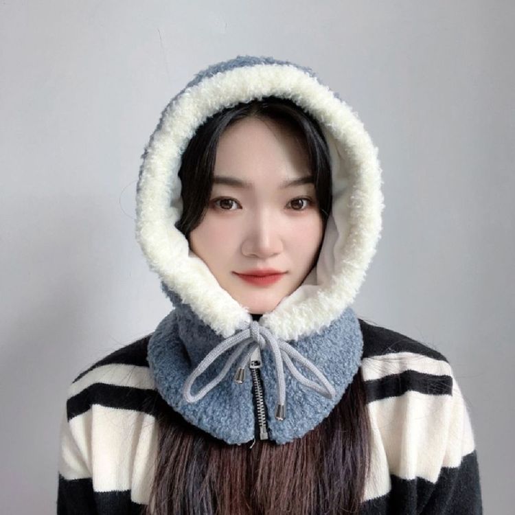 뽀글이 후드 넥워머블루 모자머플러 겨울머플러 후드목도리 목도리 넥워머 모자목도리 여성선 홈플러스 택배배송