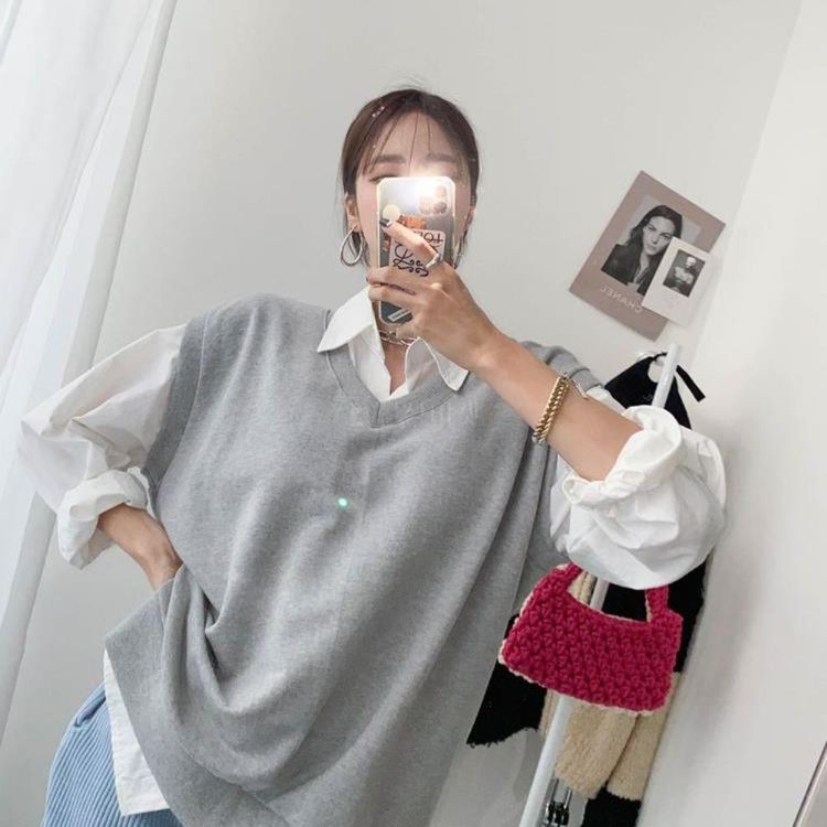 여자 루즈핏 프레피룩 면조끼 맨투맨 무지 베스트 홈플러스 판매자택배