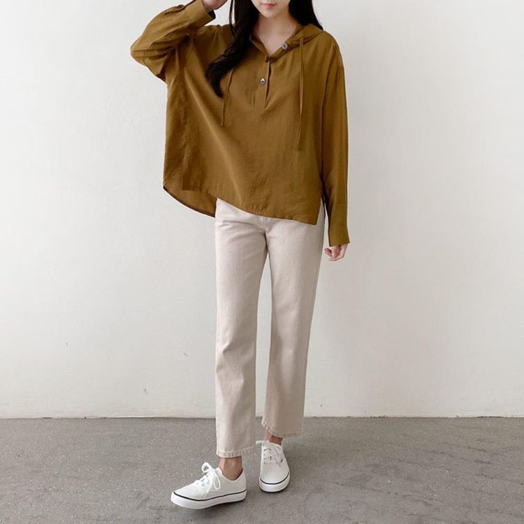 여자 데일리 3버튼 밑 트임 포인트 후드 티셔츠 홈플러스 택배배송