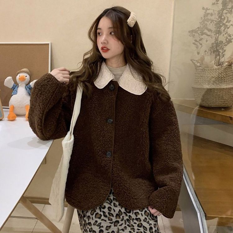 여성 데일리 다뜻한 배색 카라 양털 반 코트 자켓 홈플러스 택배배송