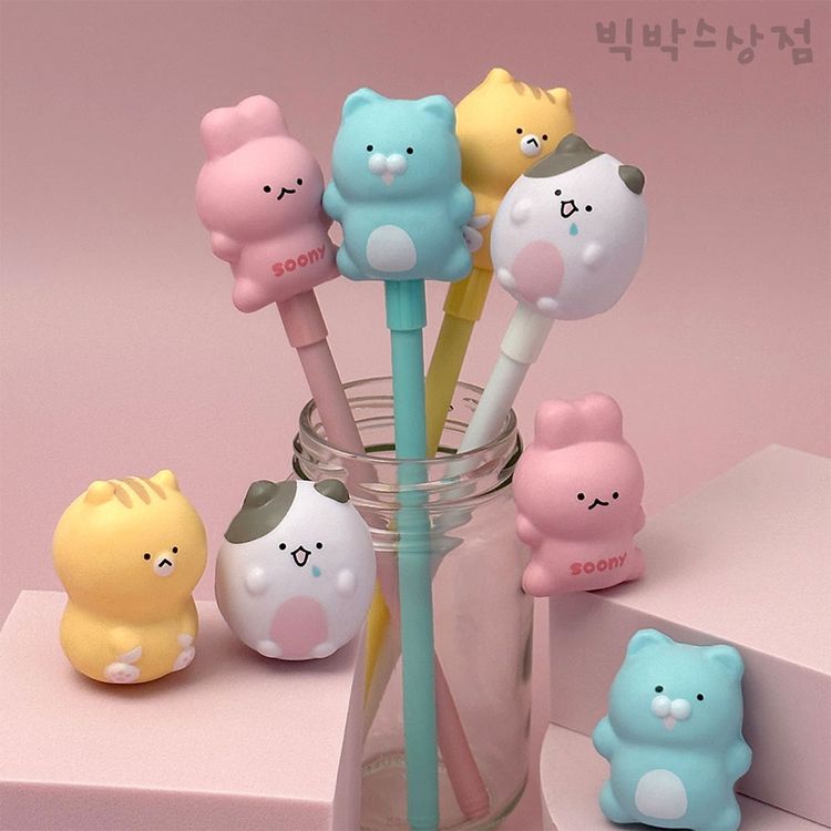 순덕이 스퀴시 중성펜 4종 1세트 골고루 05mm 말랑말랑 토이 피규어 인형 메모 슬라임 홈플러스 택배배송