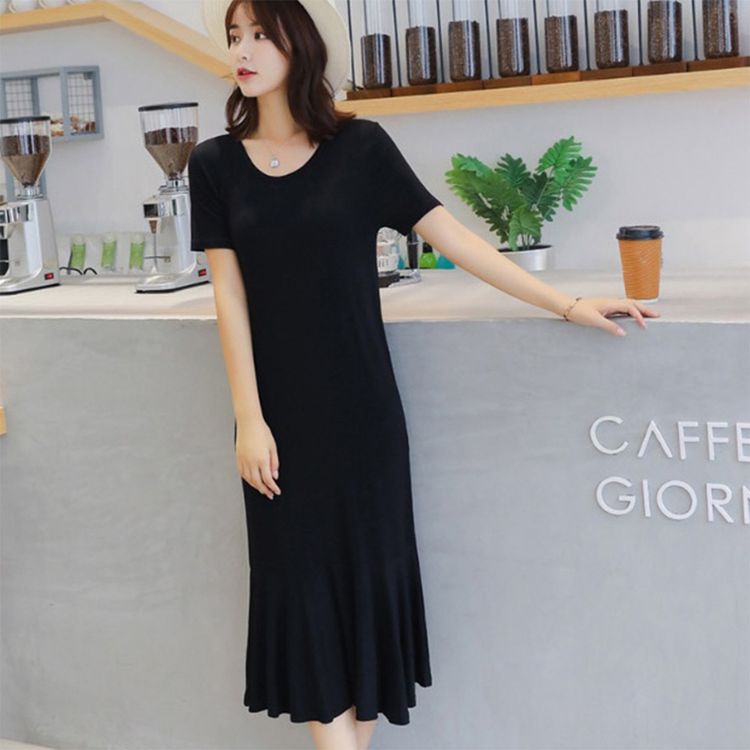 여자 데일리 스판 무지 반팔 찰랑핏 플레어 롱 원피스 홈플러스 택배배송