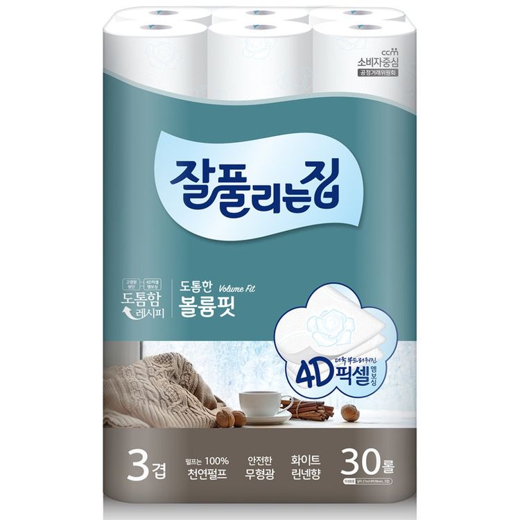 잘풀리는집 도톰한 볼륨핏 린넨향 3겹 천연펄프 화장지 27m30롤 홈플러스