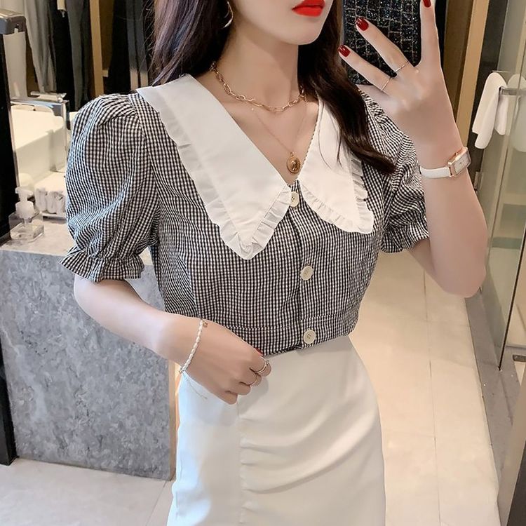 러블리 화이트 여성블라우스 브이넥 퍼프 크롭티 홈플러스 택배배송