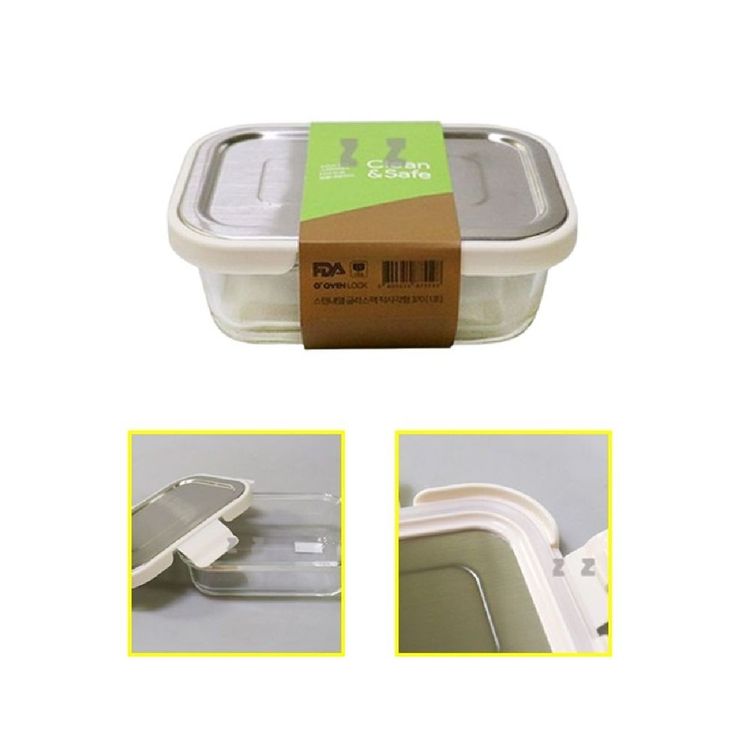 직사각 스텐 유리 밀폐통 1호 370ml 반찬통 보관통 홈플러스 택배배송
