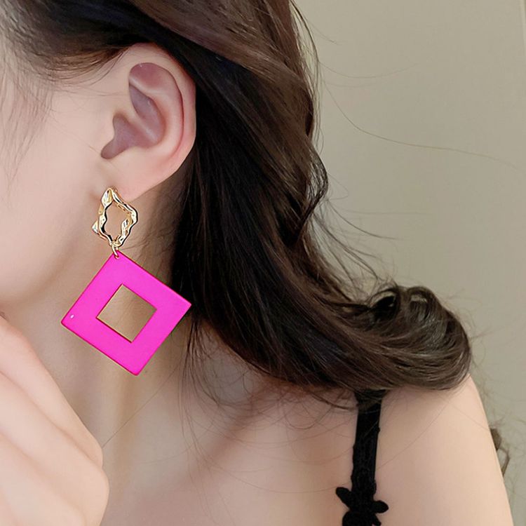 화려한 빅 스퀘어 핑크 롱 드롭 하객 파티 웨딩 특이한 패션 귀걸이 은침 링 귀고리 홈플러스 택배배송