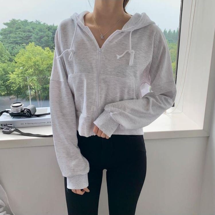 여자 크롭 긴팔 츄리링 후드집업 솔리드 포켓 티셔츠 홈플러스 택배배송