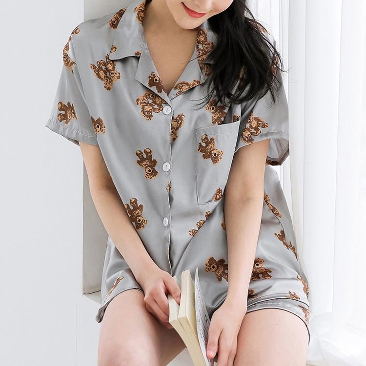 로엘 테디베어 파자마 실키 반팔 홈웨어 저자극 잠옷 상하세트 홈플러스 택배배송