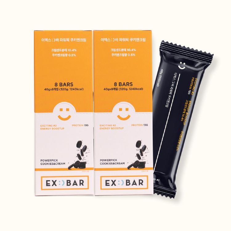이엑스바 파워픽 쿠키 앤 크림 2박스박스당 40g X 8개 무설탕 단백질바 프로틴바 홈플러스 택배배송