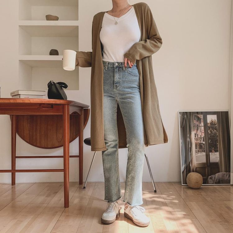 여자 데일리 깔끔한 베이직 일상룩 노버튼 롱 가디건 홈플러스 택배배송