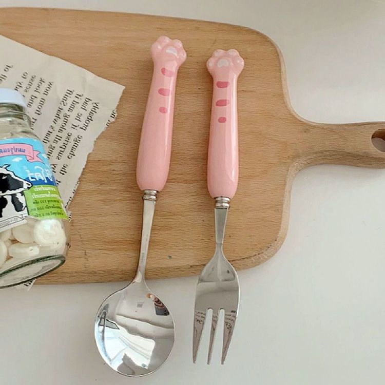 꾹꾹호랑 휴대용 숟가락 포크 세트 디저트숟가락 핑크 홈플러스 택배배송