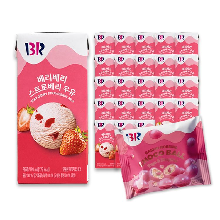 배스킨라빈스 멸균우유 베리베리 스트로베리 24팩아빠는 딸바봉 초코볼 12개1박스 홈플러스 택배배송