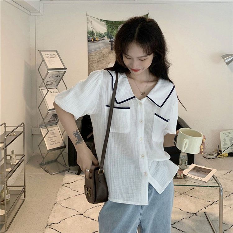 코튼 실용적인 N6213acd41c 단가라 블라우스 퍼프 소매 오버 핏 데일리 셔츠 홈플러스 택배배송