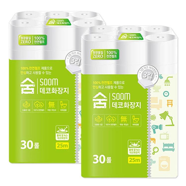 숨 천연 두루마리 화장지 25m 30롤 2팩 두루마리 휴지 홈플러스 택배배송