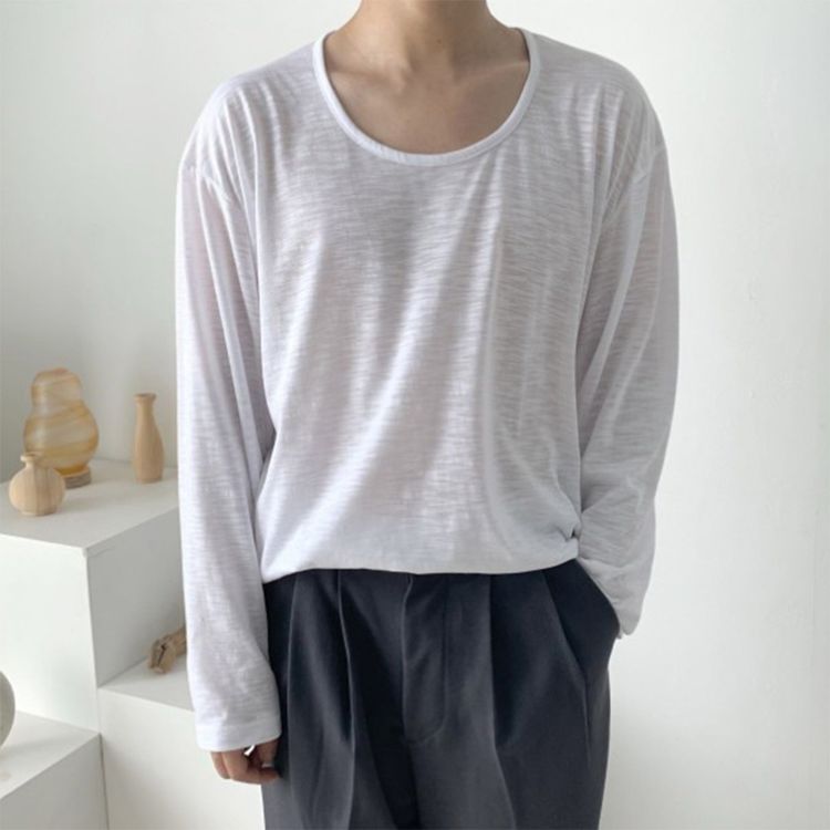 남자 베이직 루즈핏 얇은 무지 라운드넥 긴팔 티셔츠 홈플러스 택배배송