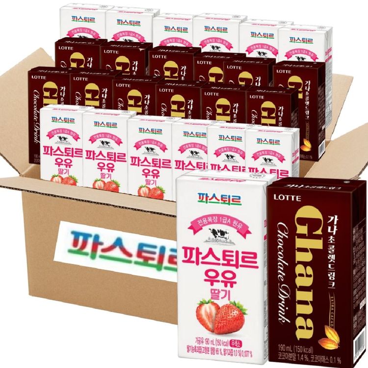 파스퇴르 전용목장 멸균우유 190ml 혼합2종 총24입 딸기우유 12입 가나초코 12 홈플러스 택배배송
