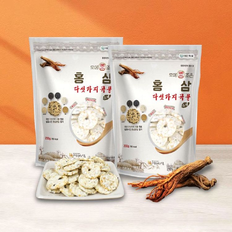 맛있는 홍삼 다섯가지 곡물 뻥튀기 200g 쌀스낵 쌀과자 곡물과자 곡물스낵 영양식 영양간식 홈플러스 택배배송