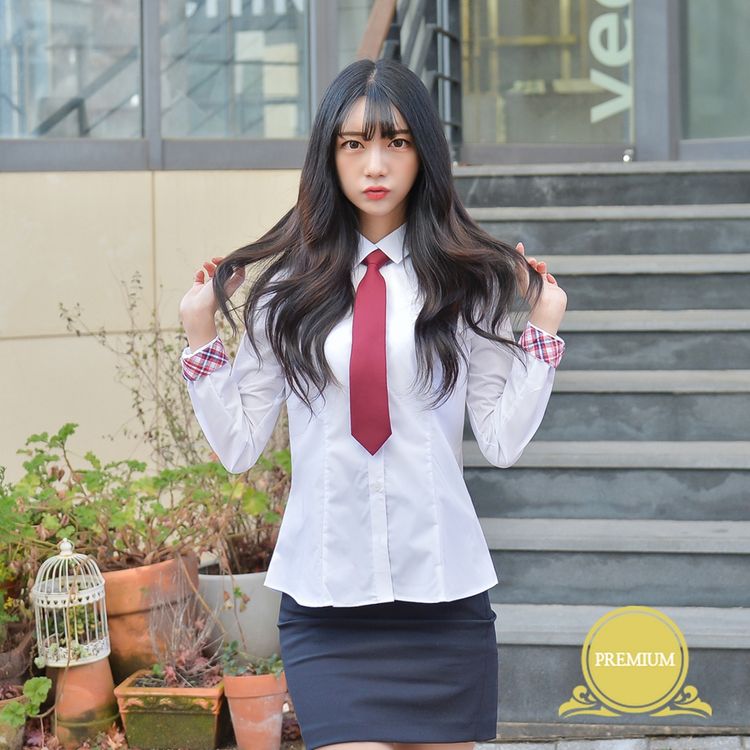 프리미엄 스판 여성 각카라 화이트 셔츠 빨강체크 사이즈ss 홈플러스 택배배송