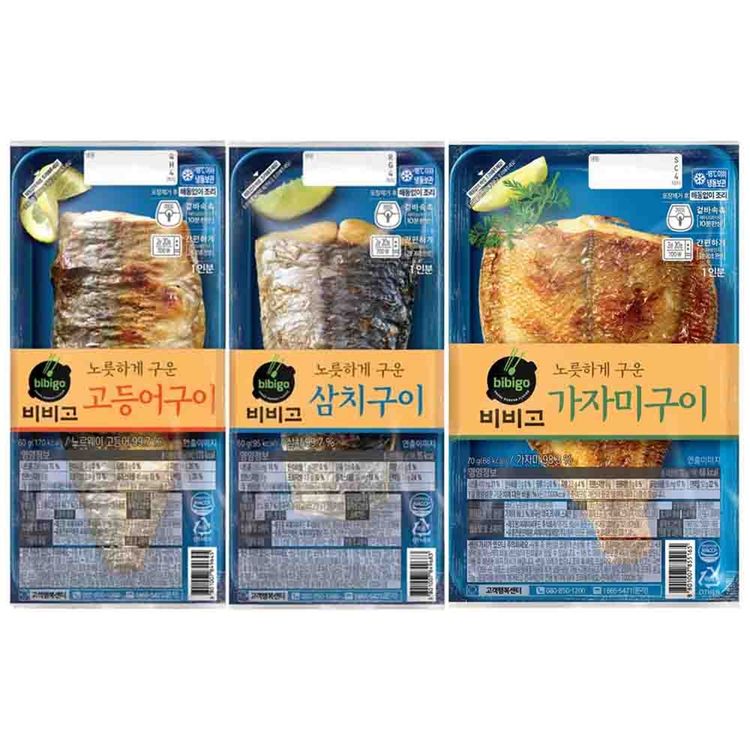 CJ 비비고 노릇하게구운 고등어60g+삼치60g+가자미70g 각 2개씩 총6개 냉동 | 홈플러스 택배배송