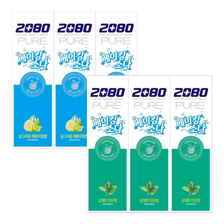 2080 퓨어 베이킹소다 치약 120g X 6개(클린민트3개+레몬라임3개) | 홈플러스 택배배송