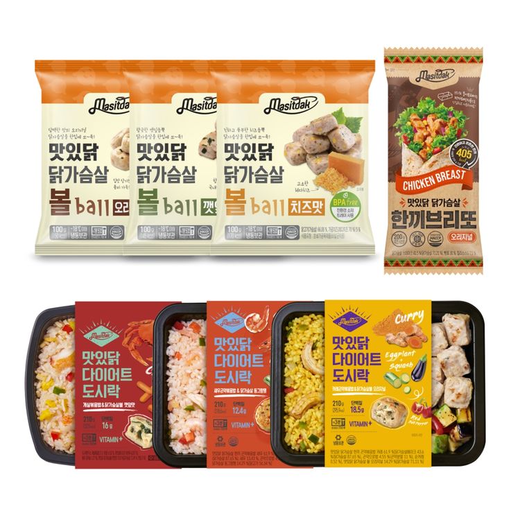 맛있닭 한끼 7팩패키지다이어트도시락 게살1카레1새우1볼 오리지널1깻잎1치즈1브리또1 홈플러스 택배배송