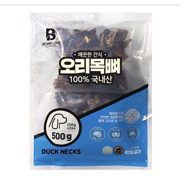 주더킨피드 빈즈라이크 강아지 육포 사시미 간식 오리목뼈 500g 홈플러스 택배배송