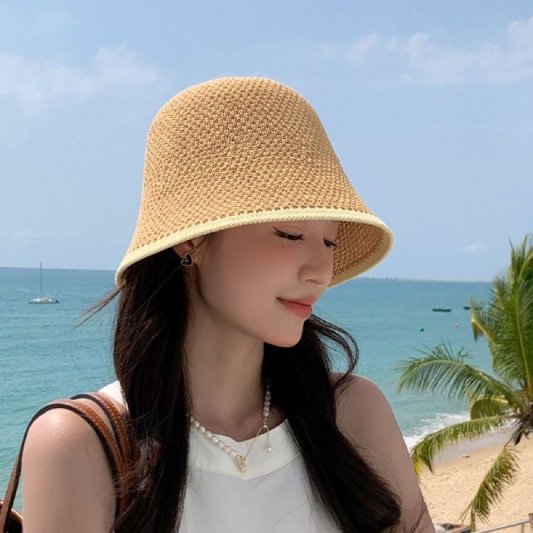 여성 메쉬 버킷햇 니트 라탄 벙거지모자 카멜 홈플러스 택배배송