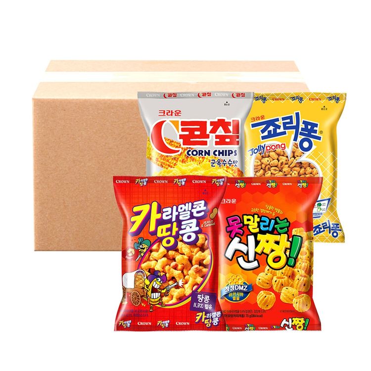 크라운 인기스낵 총 12봉죠리퐁50g콘칲44g카라멜콘 땅콩46g신짱73g각 3봉 홈플러스 택배배송