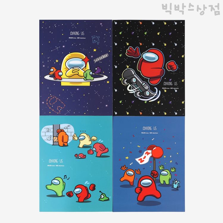 어몽어스 제본노트 70매 4권 골고루 과목노트 중고노트 공책 제본 유선 캐릭터 문구 신학기 홈플러스 택배배송