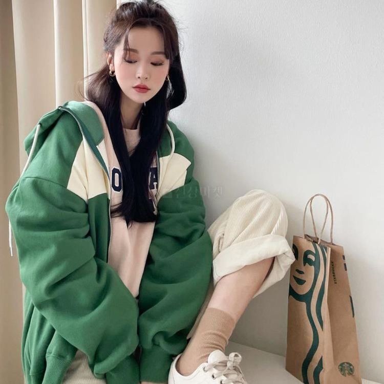 여자 배색 후드집업 면잠바 루즈핏 츄리링 점퍼 홈플러스 택배배송