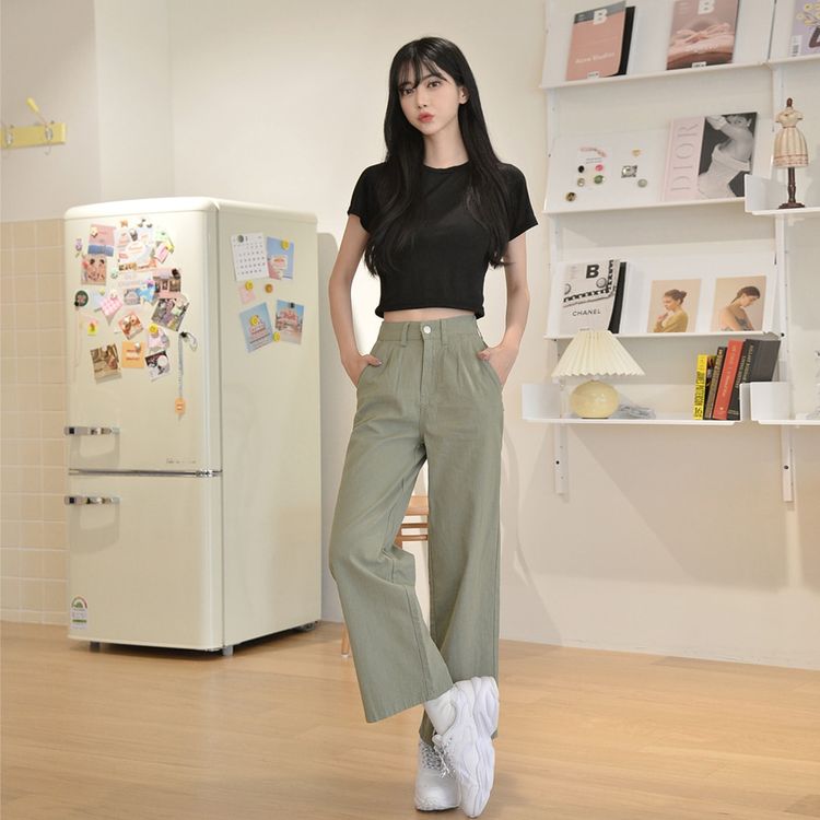 여성 뒷밴딩 와이드 코튼스판 팬츠 카키 홈플러스 택배배송