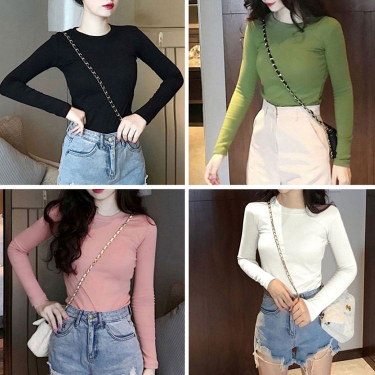 여성 기본 무지 슬림핏 넥라운드 긴팔티셔츠 데일리룩 홈플러스 택배배송