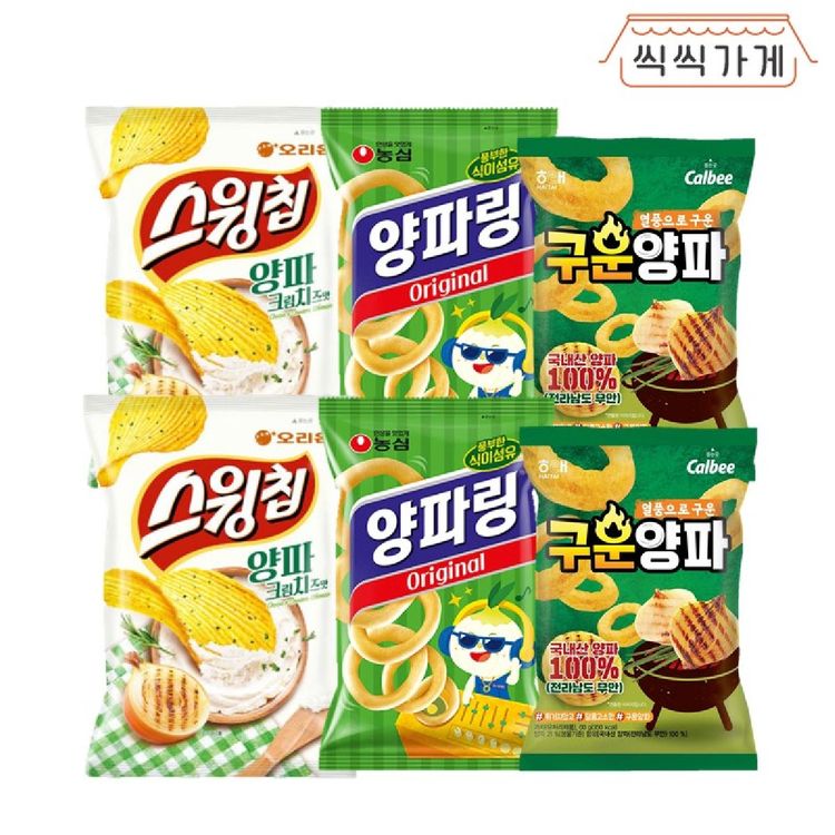씩씩가게 까면 깔수록 맛있는 양파 봉지과자 3종 2개씩스윙칩 양파크림치즈 양파링 홈플러스 택배배송