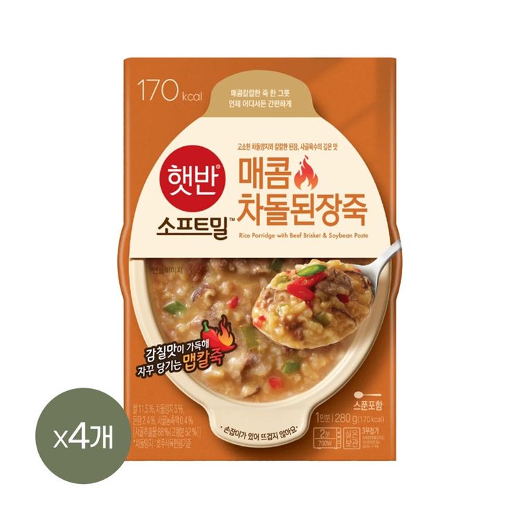 햇반죽 매콤차돌된장죽 280g X4개 비비고죽 리뉴얼 홈플러스 택배배송