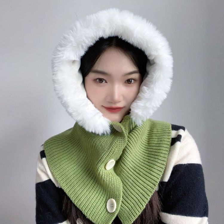부클 니트 후드 넥워머그린 모자머플러 겨울머플러 후드목도리 목도리 넥워머 모자목도리 여 홈플러스 택배배송