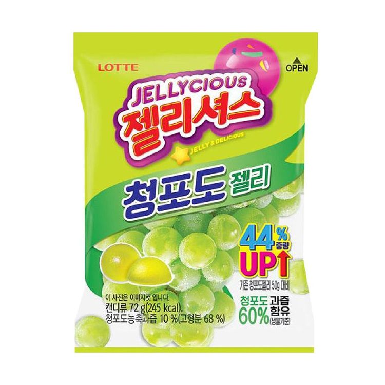롯데 젤리셔스 청포도 젤리 72g X 8개 과즙젤리 과일젤리 과일맛젤리 과일향 아이간식 유 홈플러스 택배배송