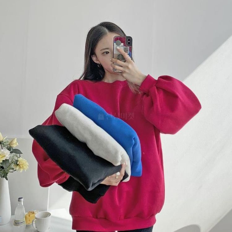 여자 학생 벌룬 긴팔 맨투맨 무지 면티 기모 티셔츠 홈플러스 택배배송