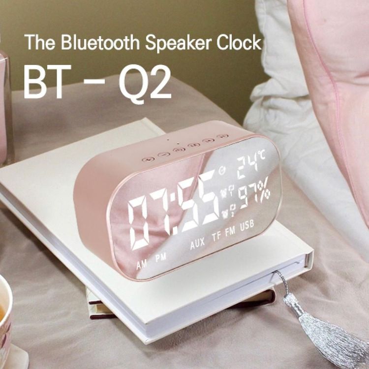 블루투스 스피커bt Q2 Fm라디오 시계기능 로즈골 홈플러스 택배배송