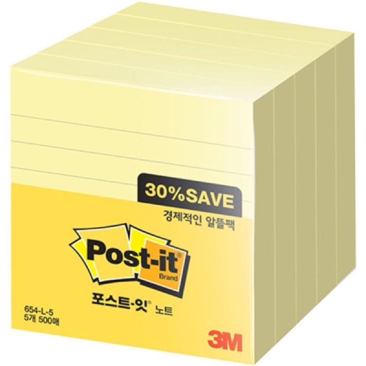 포스트잇 노트 알뜰팩 654 L 5a 라인76x76mm 5패드 홈플러스 택배배송