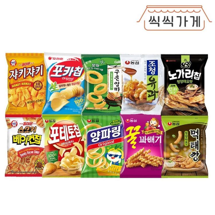 씩씩가게 맛 대 맛 봉지과자 10종베이컨 쟈키 포카오리 포테토 구양 양파 조청 꿀꽈 홈플러스 택배배송